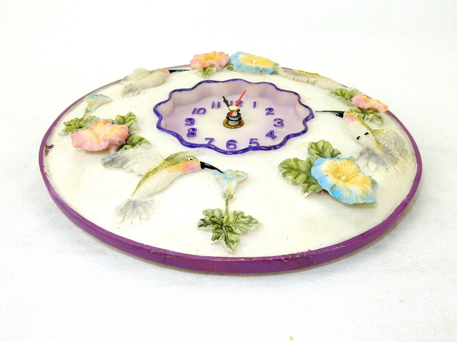 Hummingbird 3D Wall Clock, Polystone 8" Round ~ Kitchen, Nursery ...