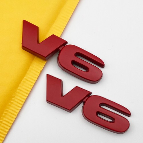 2x Metal Red V6 Emblem Car Trunk Fender Logo Sport Engine 4wd Badge 3D ...
