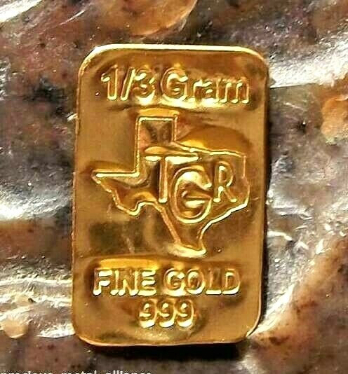 1 /3 gram Gold Bar - TGR TEXAS - 999.9 Fine in Assay