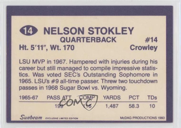 1983 Sunbeam Bread LSU Tiger Greats Nelson Stokley #14 | eBay