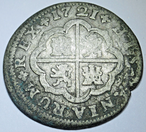 1721 Spanish Silver 2 Reales Genuine 1700's Colonial Cross Pirate ...