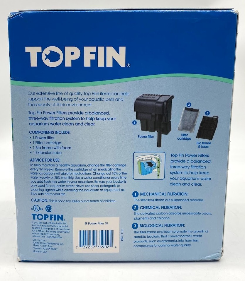 Top Fin Power Filter 10 For Aquariums Up To 10 Gallons Made in USA, NEW ...