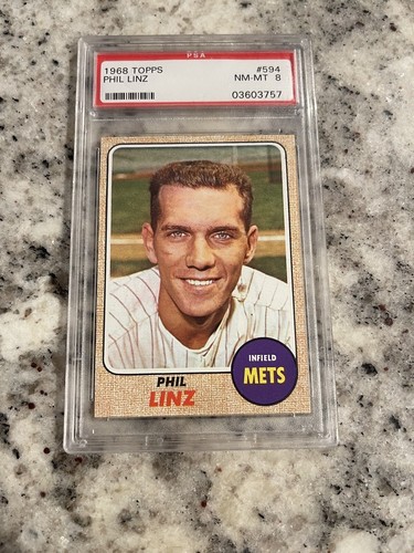 PSA 8 NM 1968 TOPPS PHIL LINZ #594 METS HI NUMBER SHARP LOOKING CARD ...