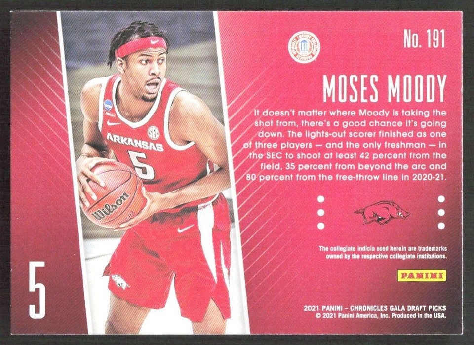 2021-22 4681A Panini Chronicles GALA Draft Picks Moses Moody Rookie ...