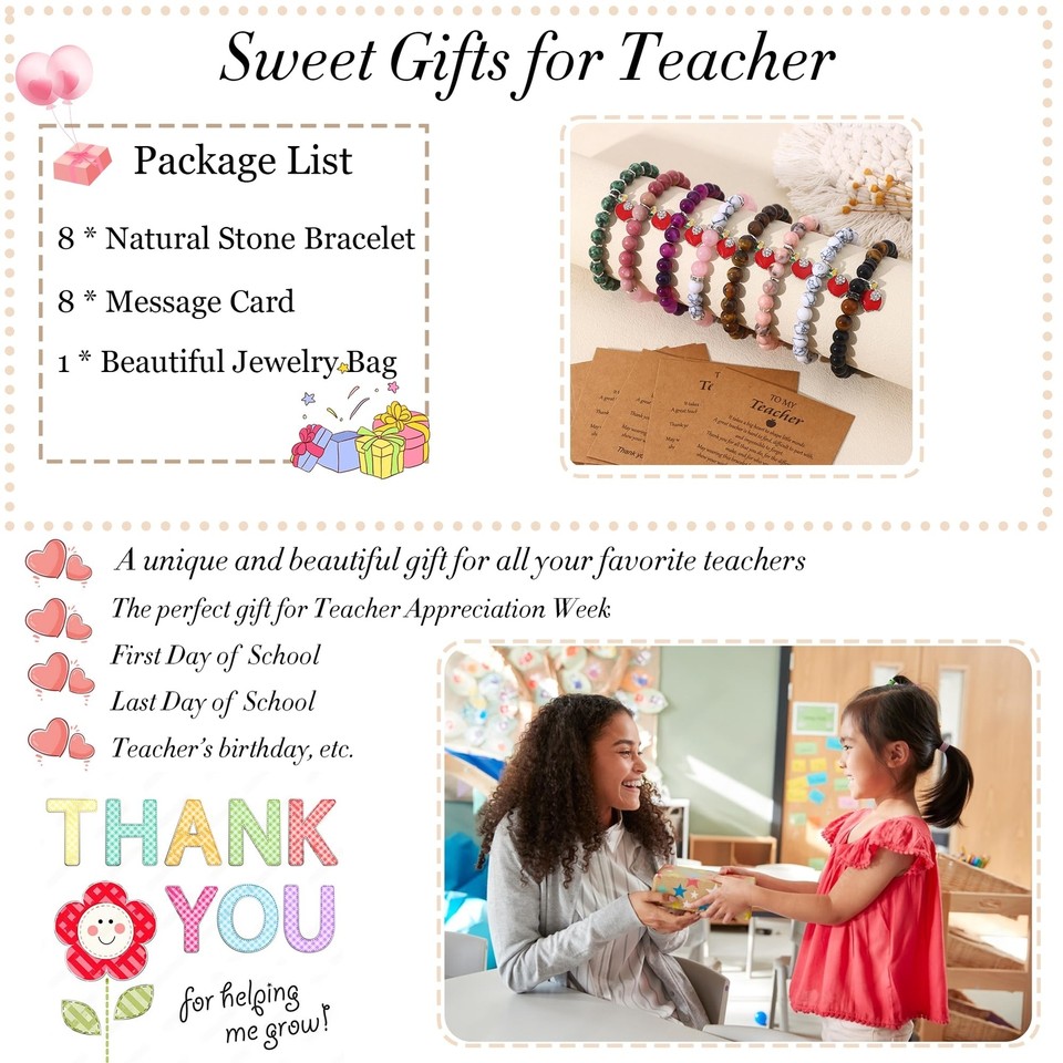 8Pcs Teacher Appreciation Gifts for Women men, Natural Stone Teacher ...