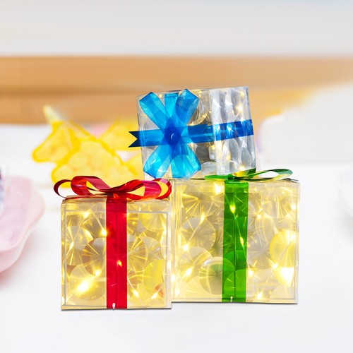 Set-of-3 Christmas Lighted Boxes, LED Lights Christmas Gift Outdoor ...