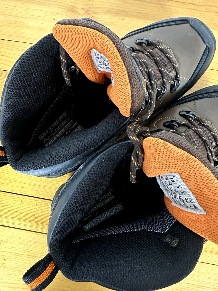 Skechers Pedley Aster Waterproof Brown Leather Hiking Work Boots Men's ...