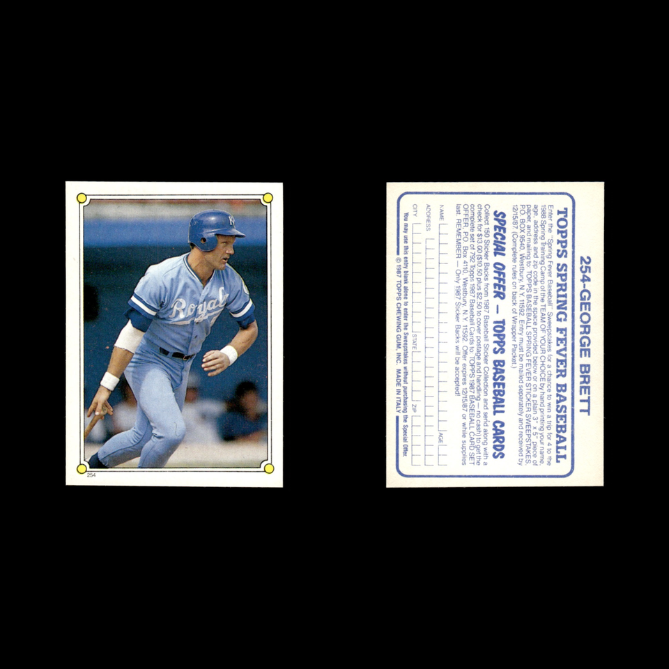 George Brett #254 1987 Topps Stickers Kansas City Royals Baseball Card ...