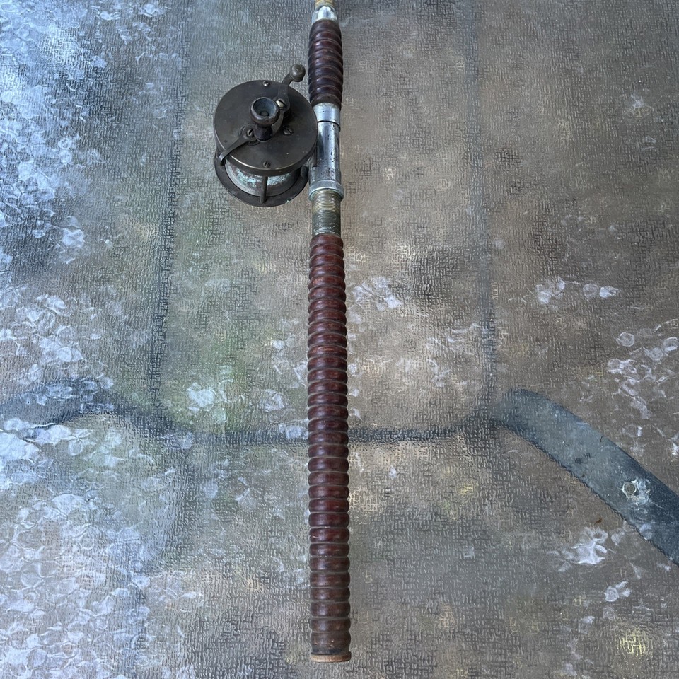 Vintage Antique Bamboo Cane Fishing Rod & Reel, 2 Piece, Bait Casting ...