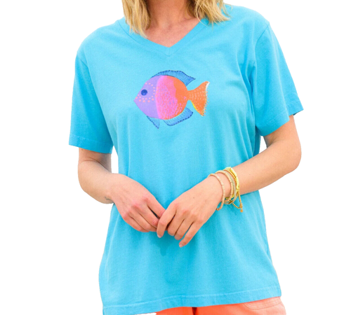 FRESH PRODUCE Small BLUE Fin FISH $49 ALLURE Jersey Cotton SS Tee Top ...