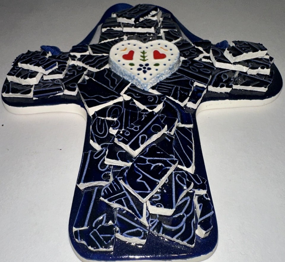 J. Duban Designs MOSAIC CROSS Hearts “Broken Pieces” Whole Ceramic Love ...