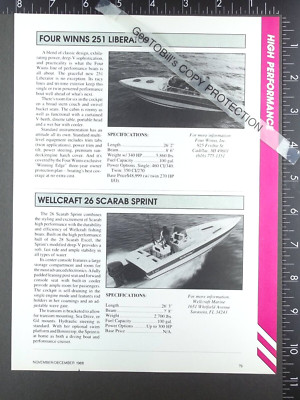 1988 1pg FEATURE, Four Winns 251 Liberator Wellcraft 26 Scarab Sprint ...