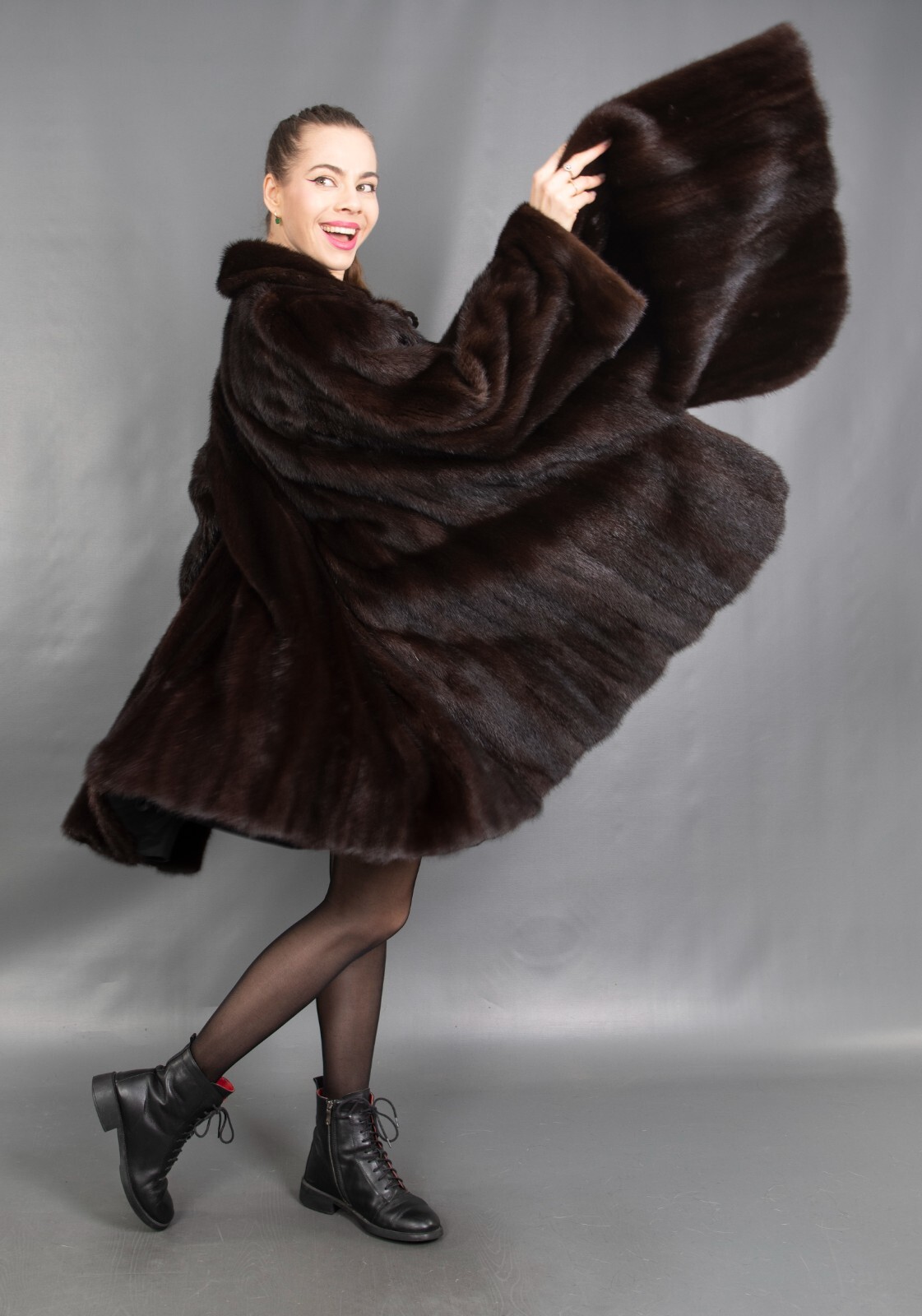 3585 AMAZING REVERSIBLE REAL MINK COAT LUXURY FUR SWINGER BEAUTIFUL ...