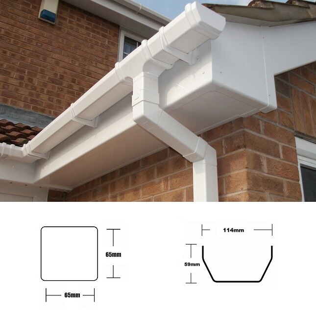 White Square Guttering & Down Pipe - 114mm Square Line Gutter 65mm ...