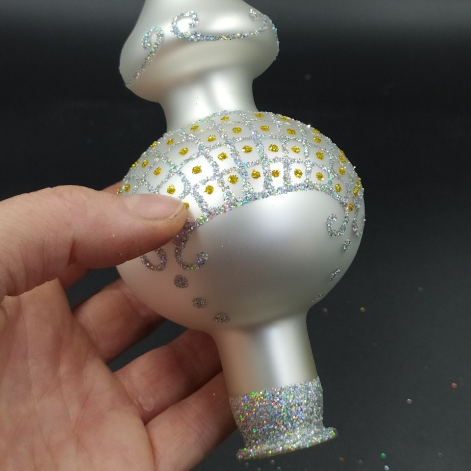 A237 Glass White Gold Painted Tree Topper Christmas Tree Ornament 28 cm ...