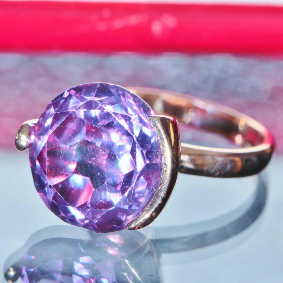 18k rose gold ring 10.50c lab created alexandrite solitaire sz 6.25 vintage 7.0g | eBay