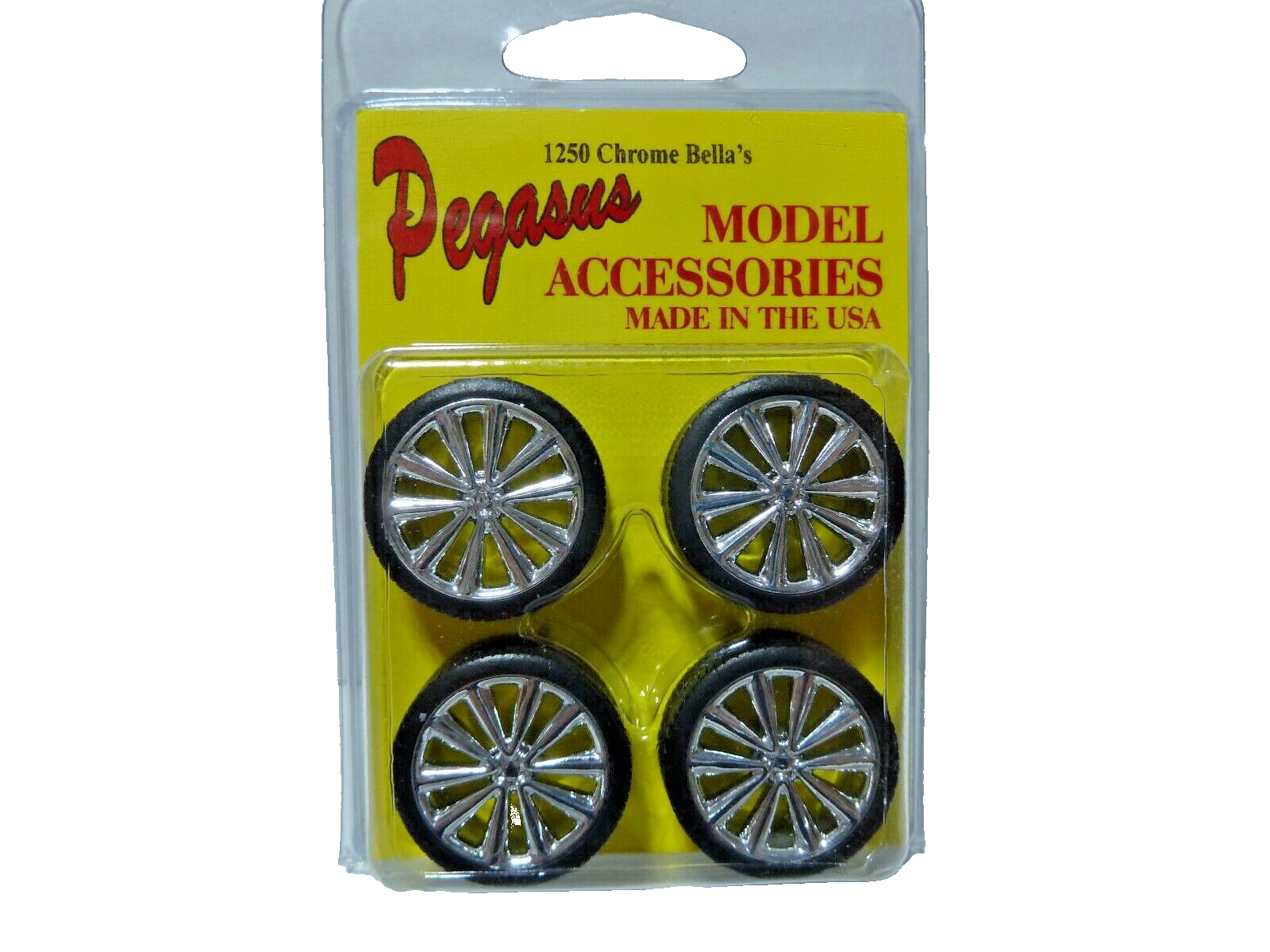 Pegasus 1250 Chrome Bella's Rims w/Tires (4) - Plastic Model Wheels-1/ ...