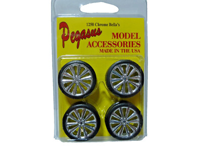 Pegasus 1250 Chrome Bella's Rims w/Tires (4) - Plastic Model Wheels-1/ ...