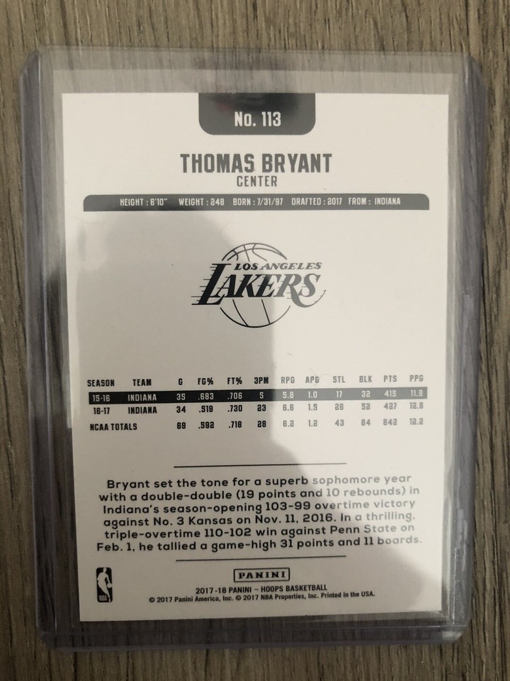 2017-18 NBA Hoops Thomas Bryant #113 | eBay