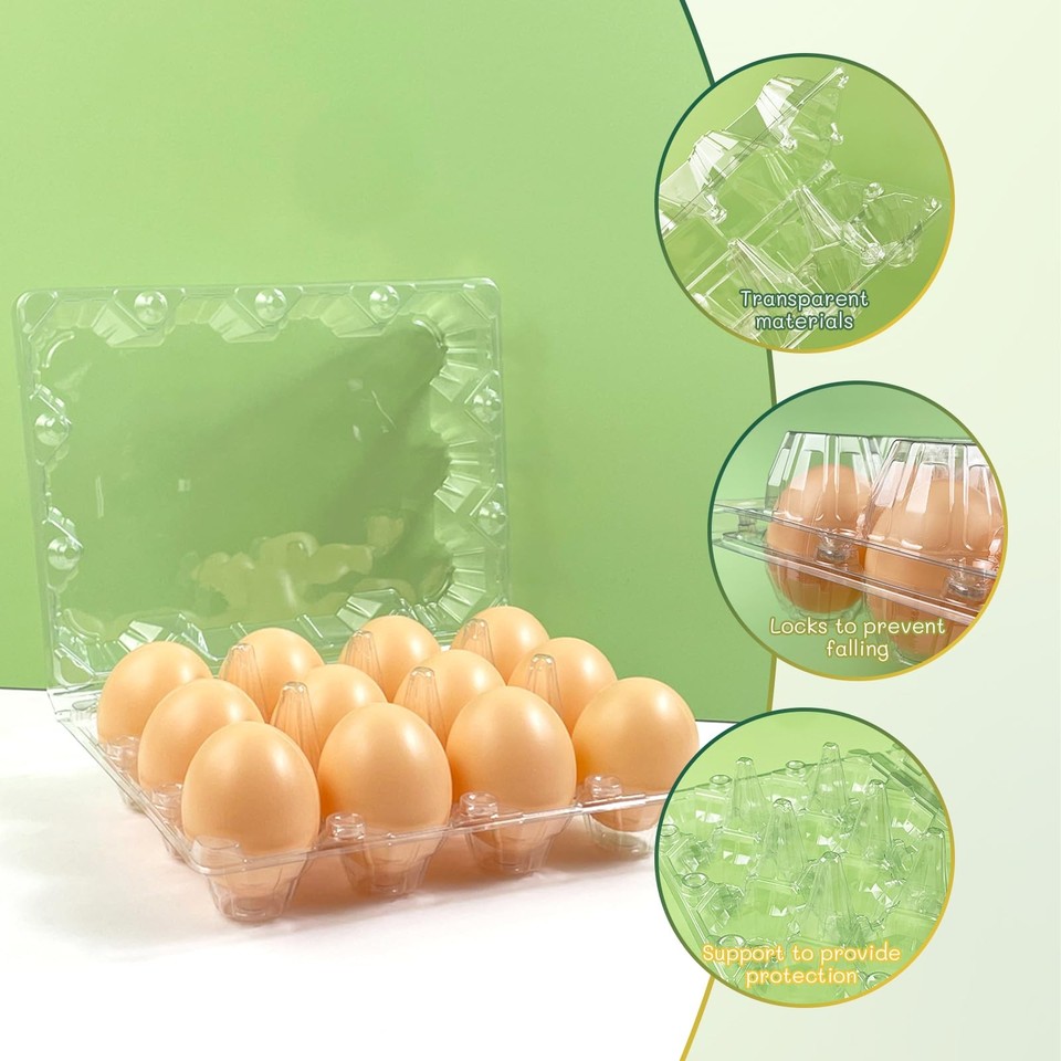 40 PCS Plastic Egg Carton 3x4 Grids, Clear Egg Container Commercial ...