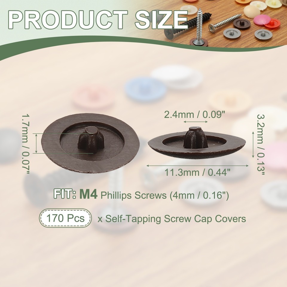 Screw Caps Covers Self Tapping Cap for Diameter 4 mm 170 Pack & Dark ...