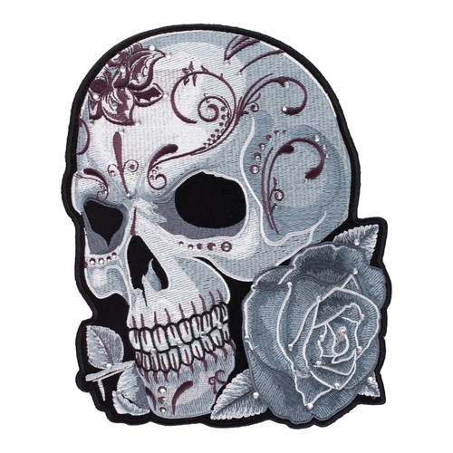 Diamond Studded Gray Sugar Skull & Rose Patch, Ladies Patches | eBay