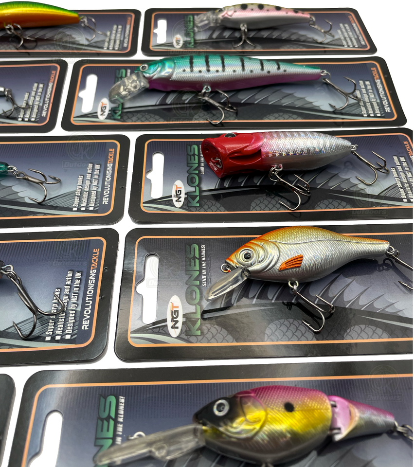 NGT Assorted Klone Fishing Plugs Lures Poppers Wobblers Crank Bait Bass ...