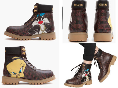Moschino Deadstock Looney Tunes Tweety Combat Ankle Hiking Boots Shoes ...