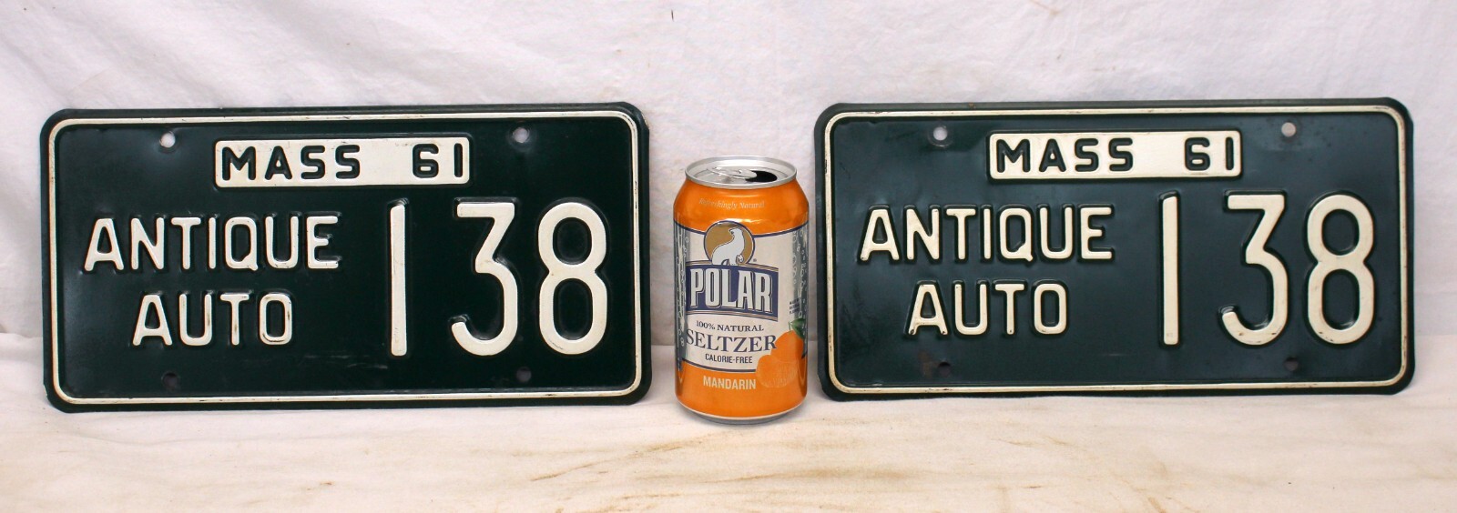 Pair (2) 1961 Massachusetts ANTIQUE AUTO License Plate #138 vintage 6 ...
