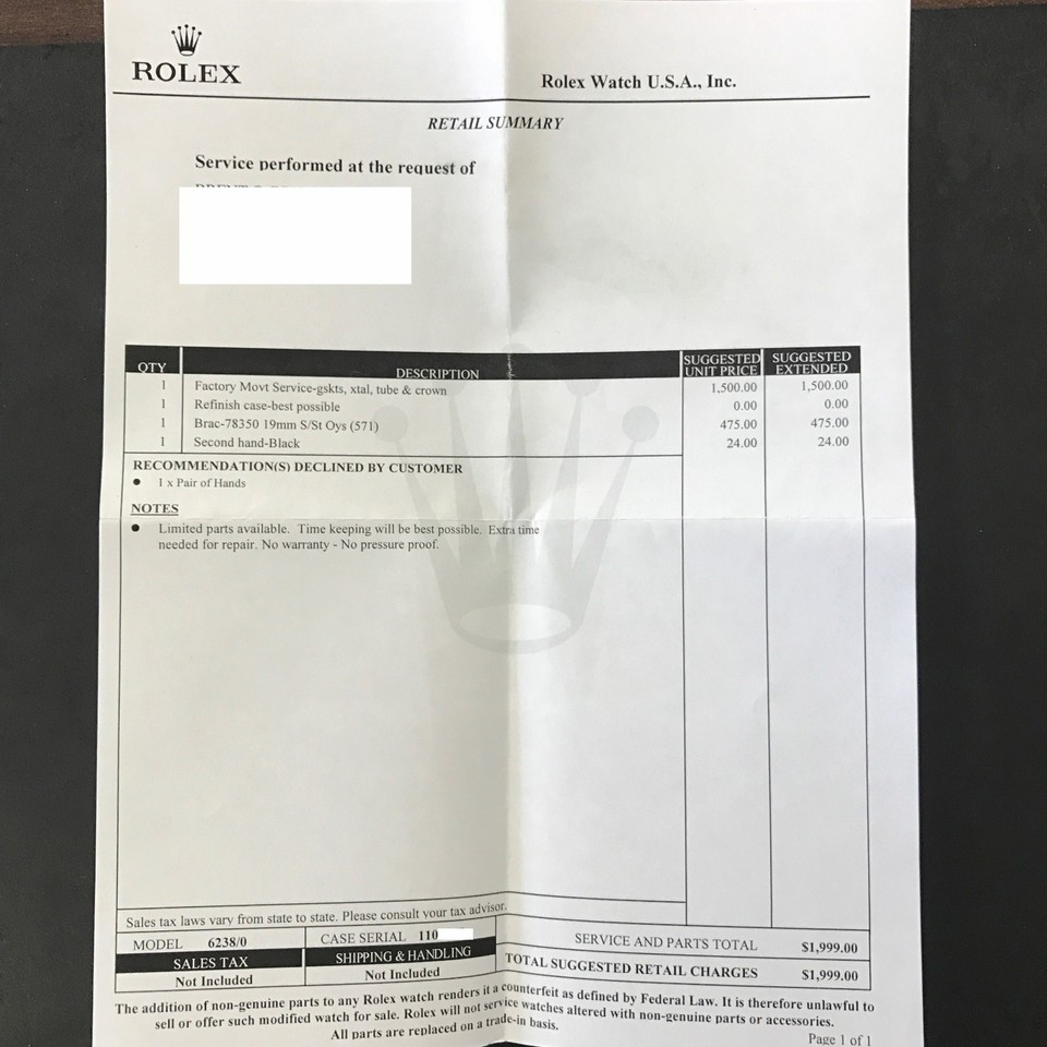 Rolex Mens Stainless Steel 6238 Pre Daytona Silver Dial W/Rolex Service ...