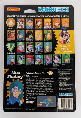 1986 Matchbox Robotech Max Sterling Action Figure Carded ( Gorgeous ...