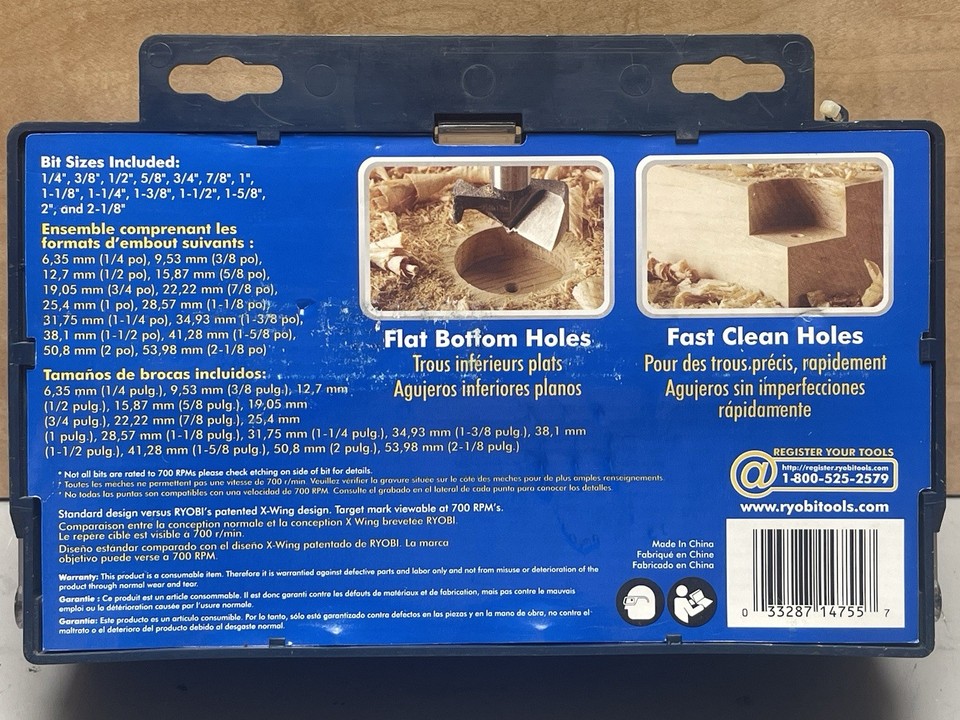 Ryobi 14 piece Forstner Bit Set with Hard Case- In Original Packaging ...