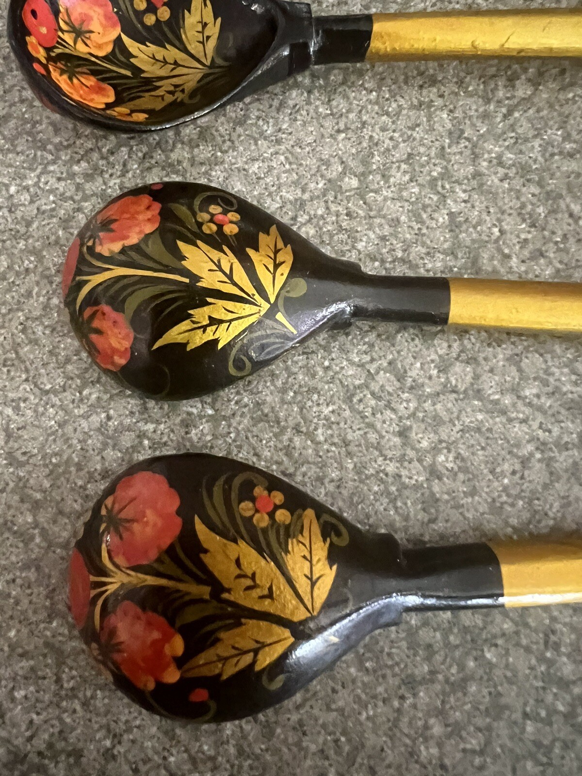 Lot Vintage Khokhloma Wooden Spoons Hand Painted in Russia Russian Art ...