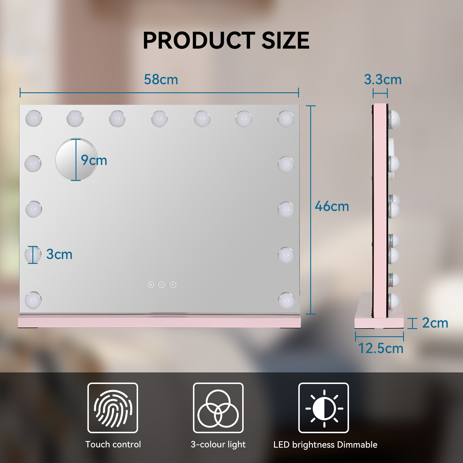 LED Hollywood Makeup Mirror Large Vanity Light Mirror with Dimmable LED ...