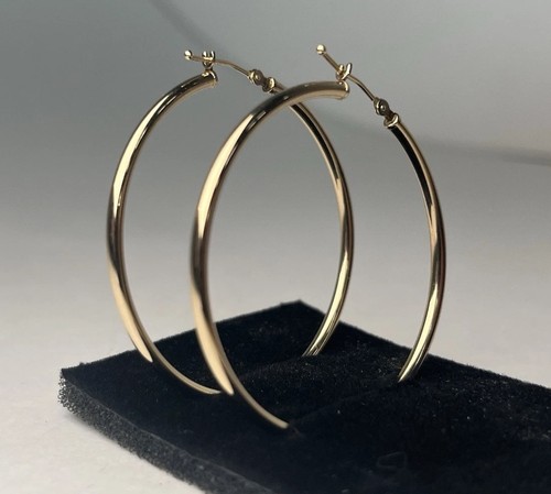 Gold Hoop 14K Earrings. 38 mm X 2 mm. Labeled “14K RL” | eBay