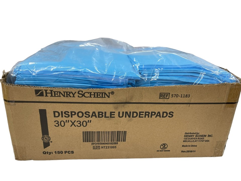 150 Pack Henry Schein Incontinence Underpads Unisex 30”x30" Absorbent ...