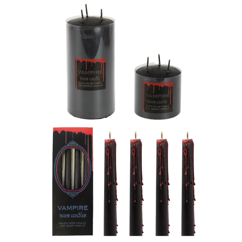 Vampire Candle Set 6pce Black Pillar & Taper - Bleeds Red Wax | eBay