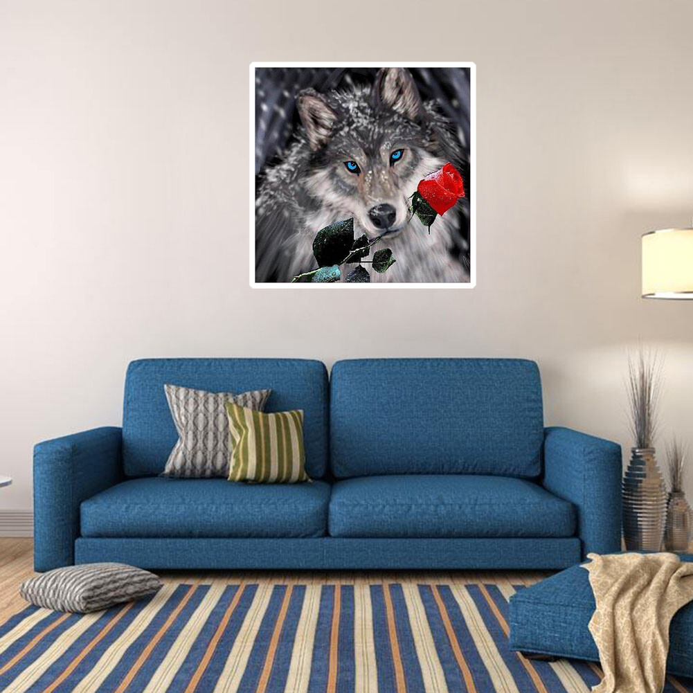5D DIY Full Drill Diamond Painting Rose Wolf Cross Stitch Embroidery ...