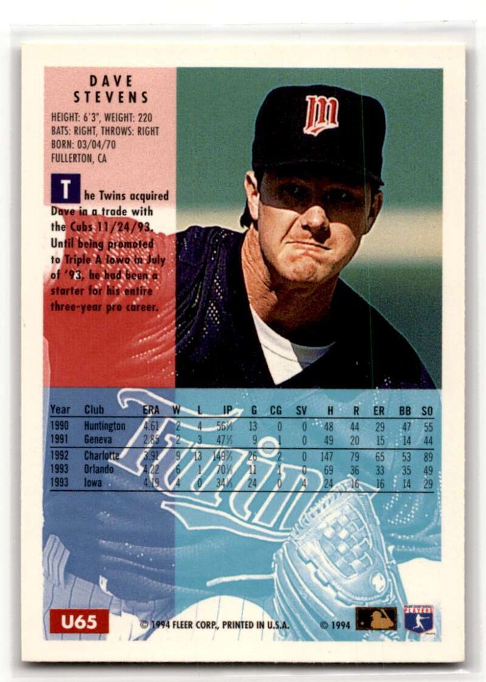 1994 Fleer Update #U65 Dave Stevens Minnesota Twins Baseball Cards ID ...