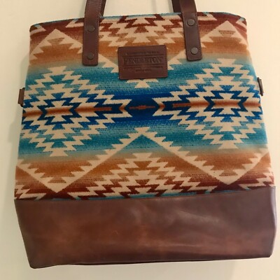 Pendleton Aztec Pattern Wool and Leather Purse Bag Large Zippered ...