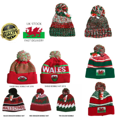 New Unisex Wales Welsh Cymru Warm Winter Football Rugby Bobble Hats ...