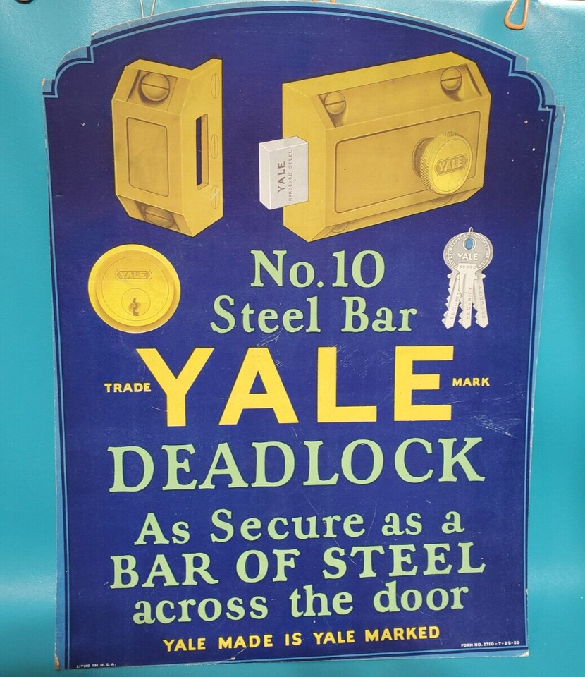 YALE LOCK Cardboard diecut Sign Store Display Advertising Bolt 1950 ...