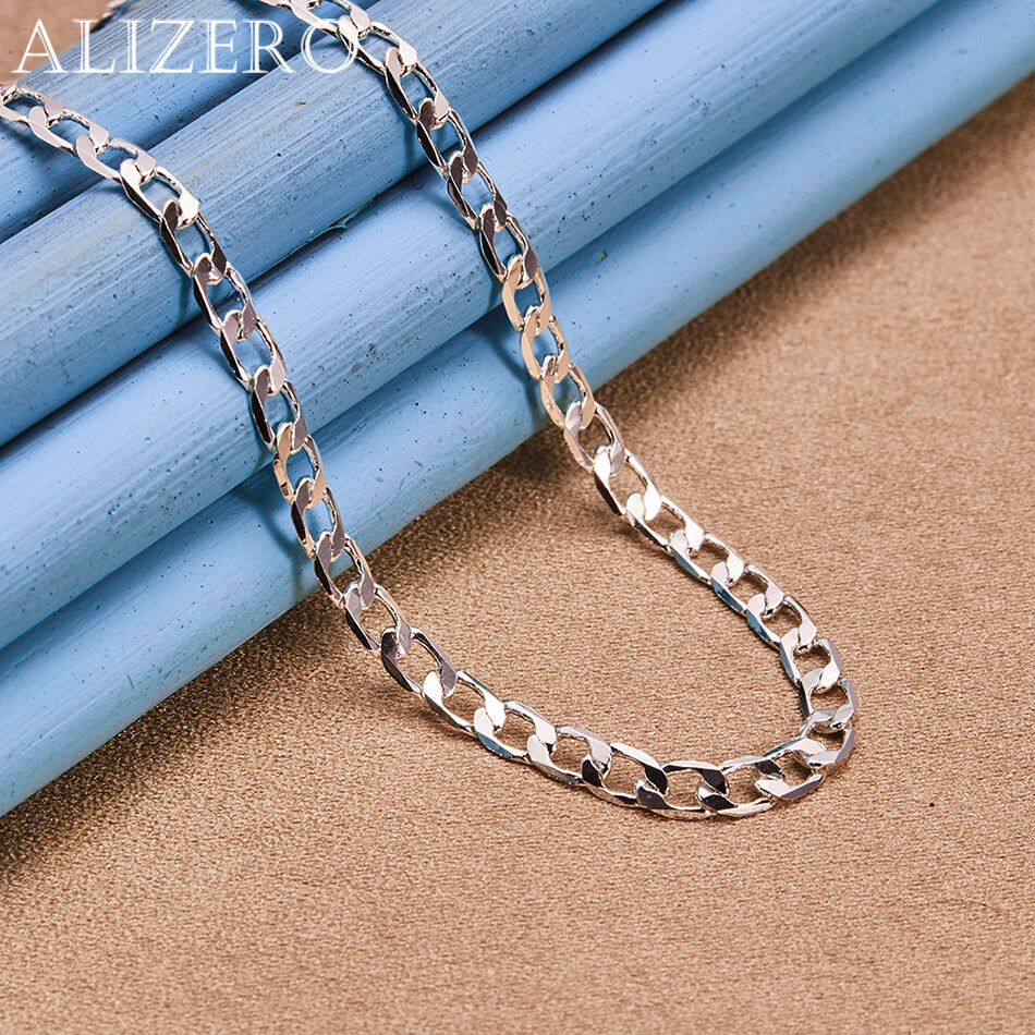 ALIZERO 925 Sterling Silver 4MM Side Chain Necklace Women Men Fashion ...