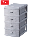 2 X Plastic Storage Drawer Unit 4 Tier | Medium Storage Cabinet Chest ...