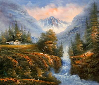 Shumu Fu, Waterfall with Cabin in Autumn Forest (3), Oil on Canvas ...