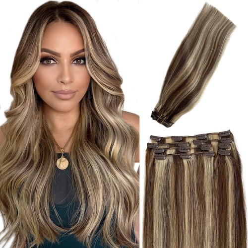 Clip in Hair Extensions Real Human Hair, 15 Inch 7PCS Human Hair Clip ...