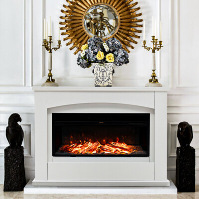 Free Standing Electric Fire Fireplace & Surround Suite Heater with Mood ...