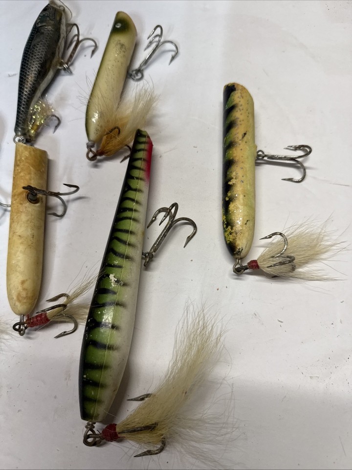 Lot of 7 Topwater Lures Vintage Fishing Lures Bass Pike Musky Poppers ...