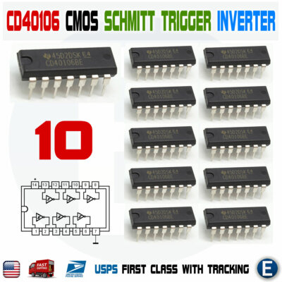 10PCS CD40106BE CD40106 DIP-14 40106 HEX Six Schmitt Trigger Inputs USA ...