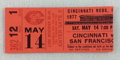 MLB 1977 05/14 San Francisco Giants at Cincinnati Reds Ticket Stub ...